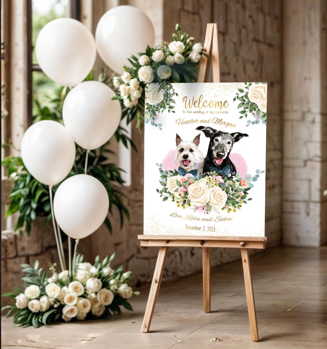 Custom Wedding Welcome Sign With Dogs Personalized Wedding Entrance ...