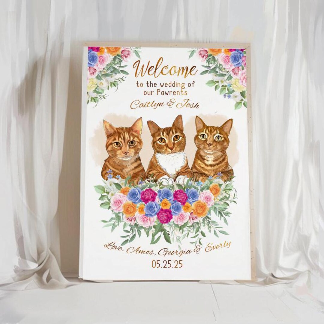 Personalized Wedding Welcome Sign With Cat – Reception Decor, Bridal ...