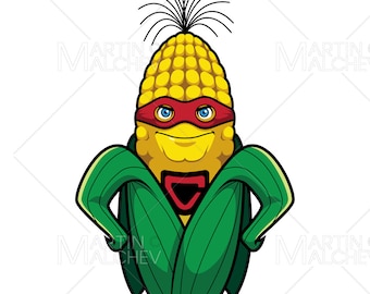 Corn Superhero Mascot Vector Illustration. Corn Maize - Etsy