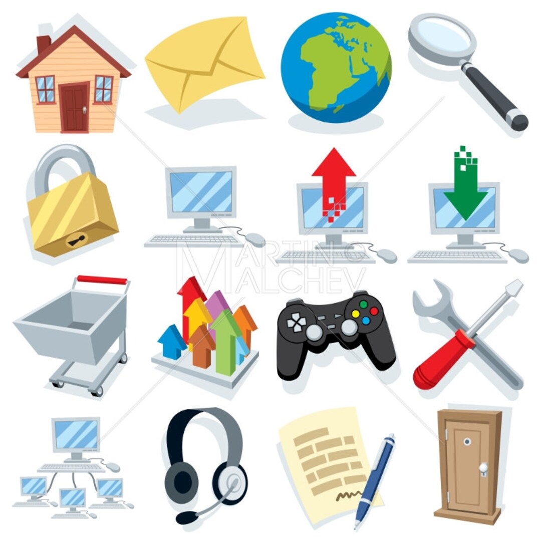 Cartoon Internet Icons Vector Cartoon Clipart Illustration. Icon ...