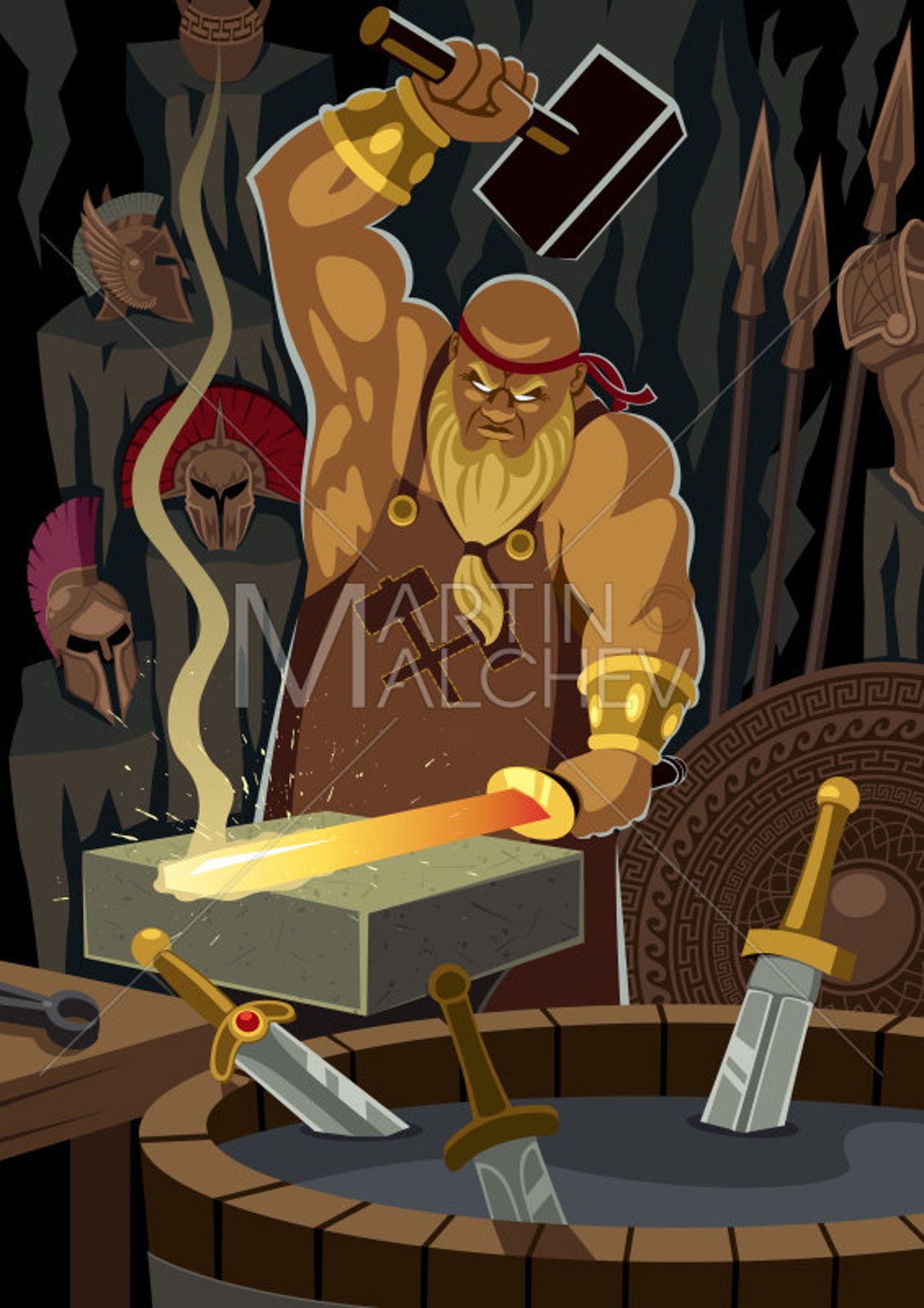 Hefesto Ilustración de dibujos animados vectoriales. Vulcano, dios ...