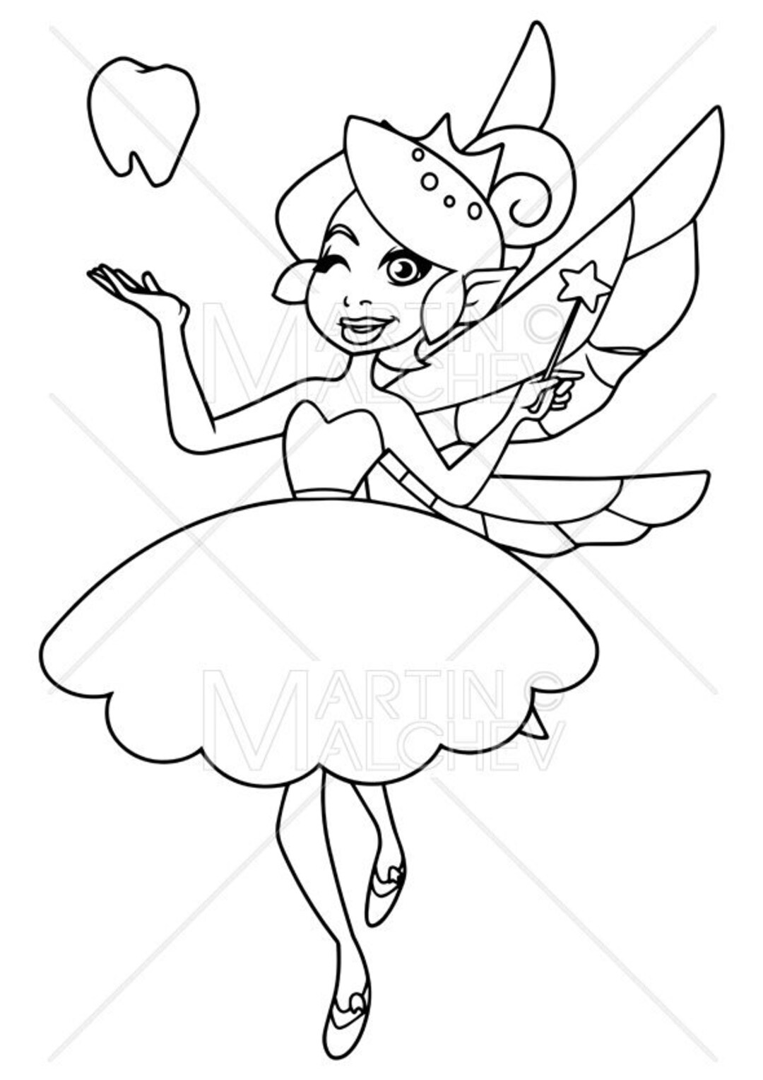 Tooth Fairy Line Art Vector Illustration Fairy, Tooth, Tooth Fairy ...