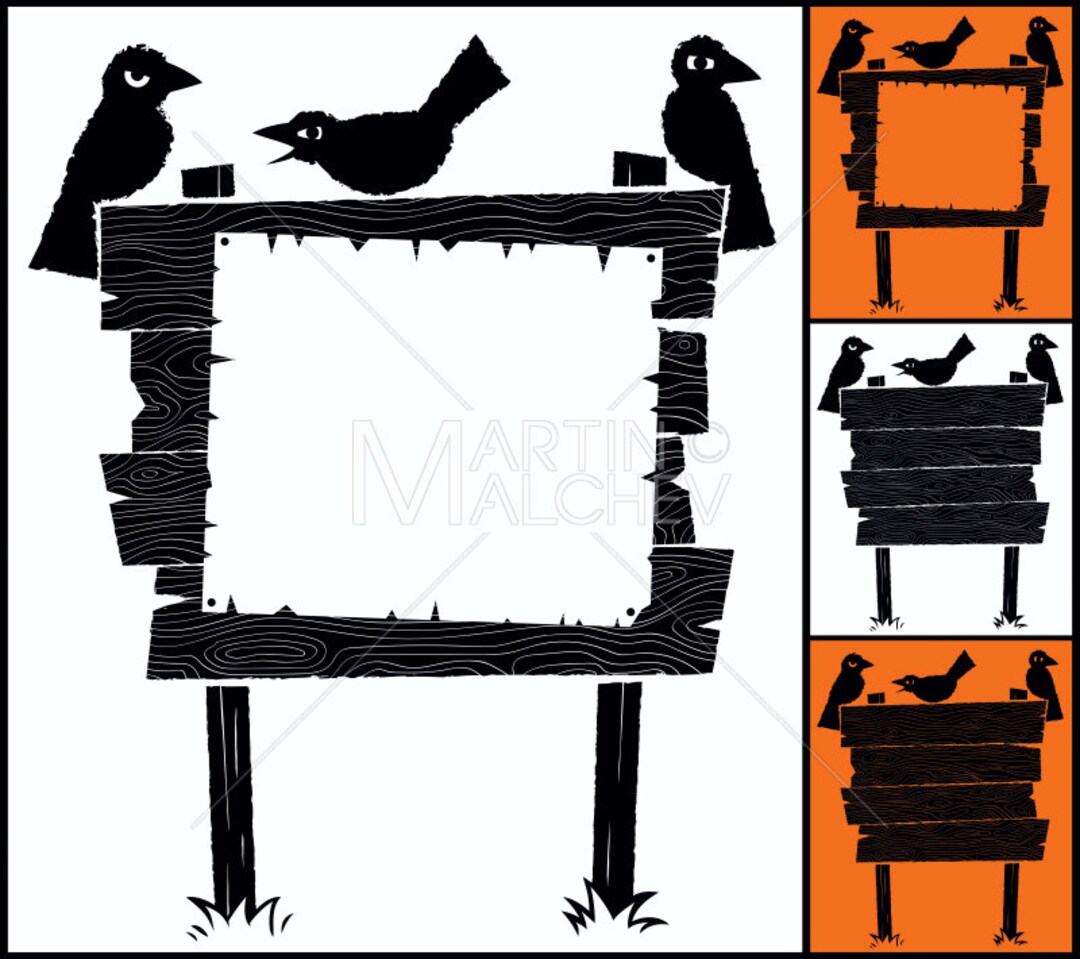 Sign and Crows Vector Illustration. Wooden, Road Sign, Information Sign ...