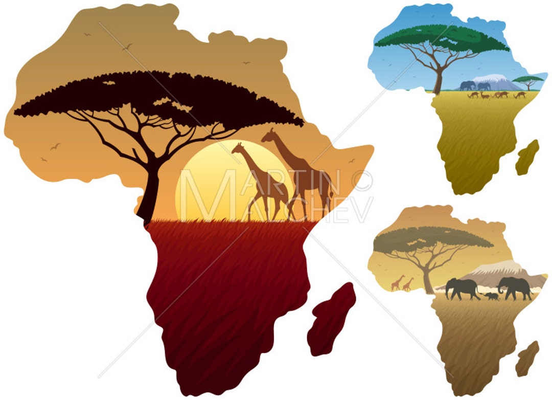 Africa Map Landscapes Vector Cartoon Clipart Illustration. African ...