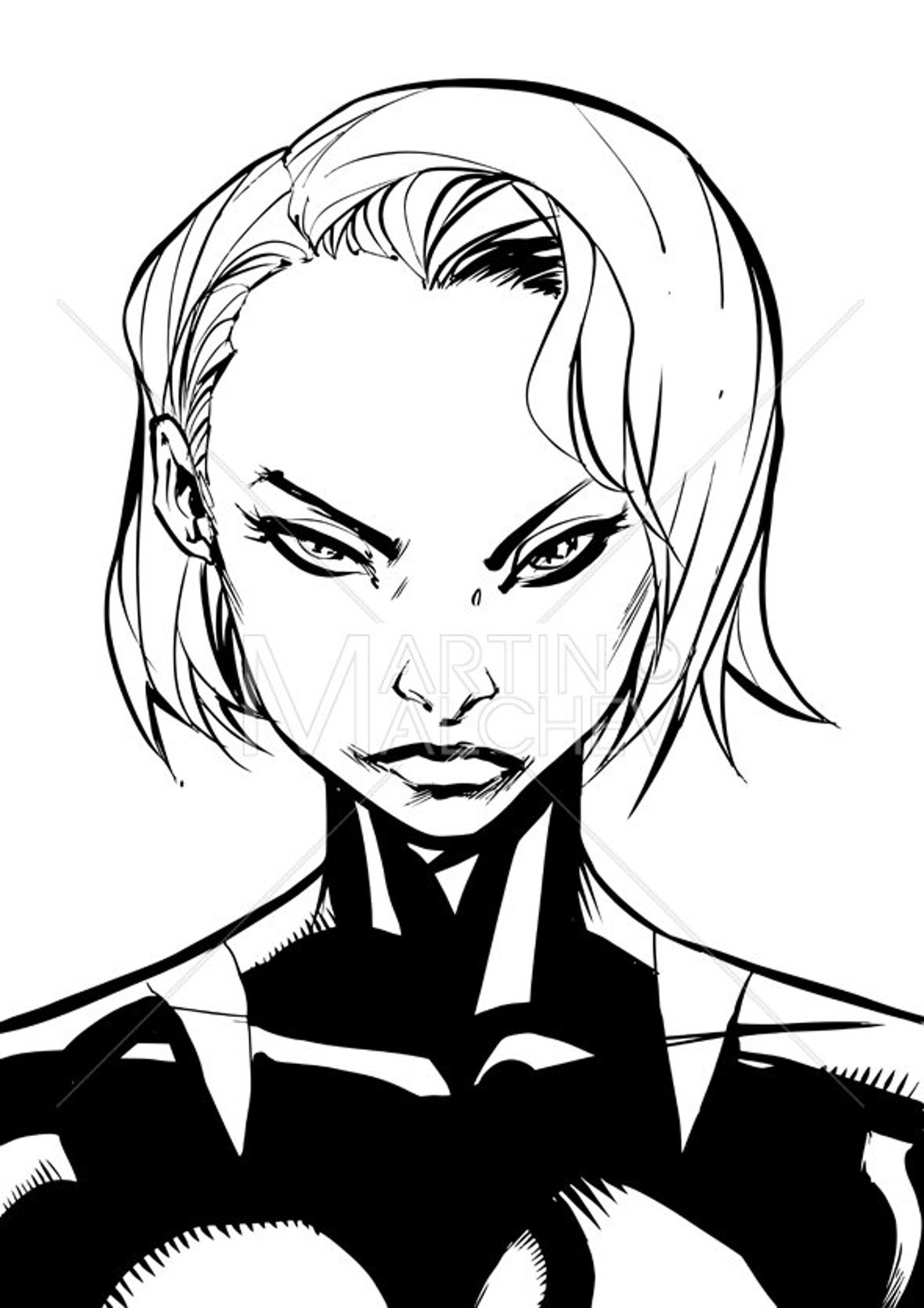 Superheroine Portrait Line Art Vector Illustration. Hero, Character ...