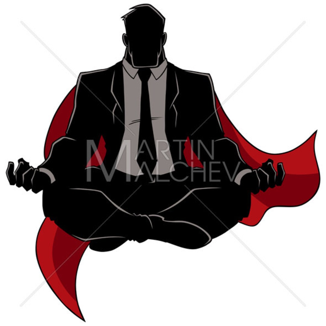 Super Businessman Meditating Silhouette Vector Illustration. Man ...
