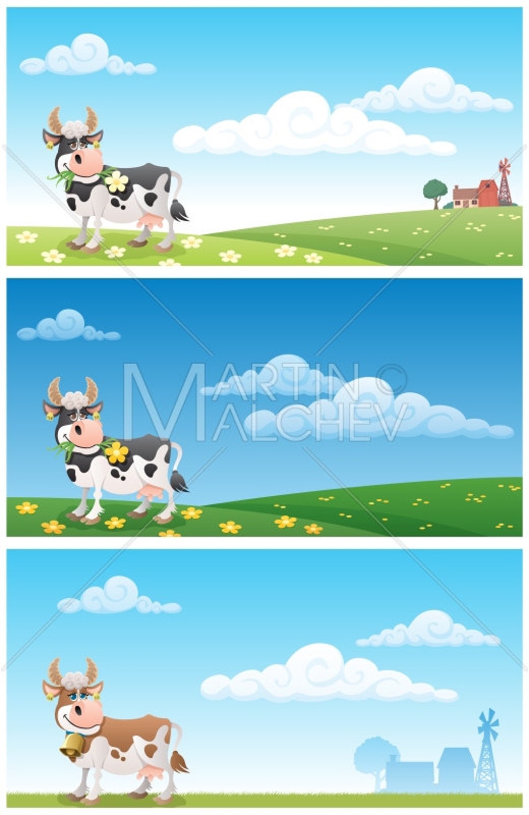 Dairy Farm Vector Cartoon Clipart Illustration. Cow, Landscape ...
