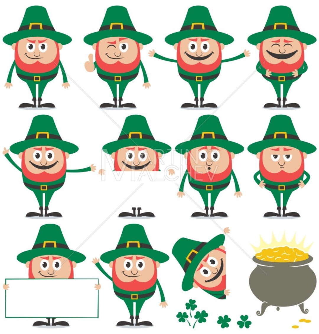 Leprechaun Set Vector Illustration. Dwarf, Irish, Culture, Celtic ...