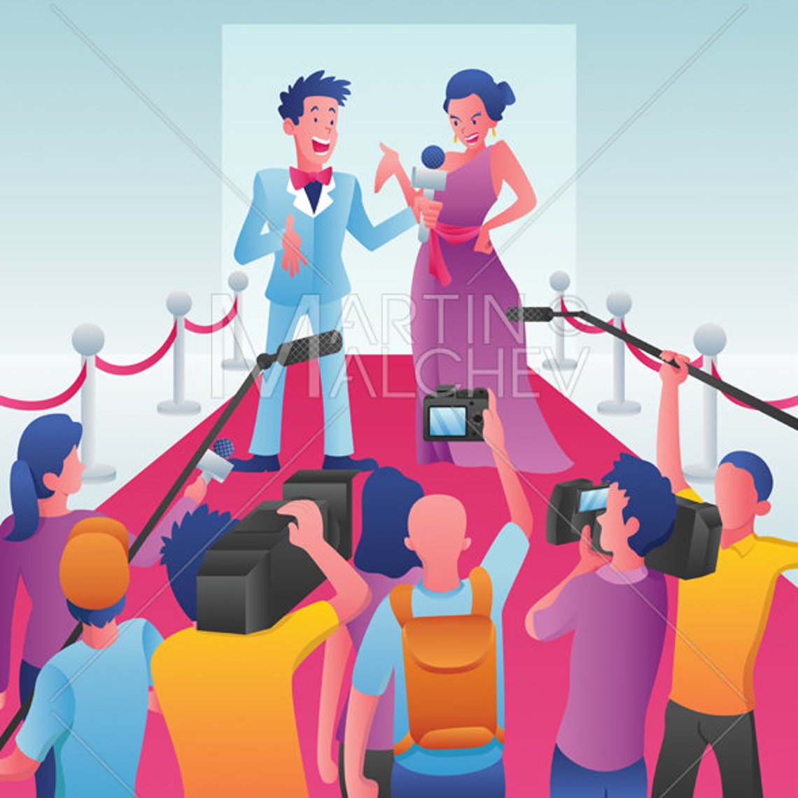 Red Carpet Interview Vector Illustration Celebrity Interview - Etsy
