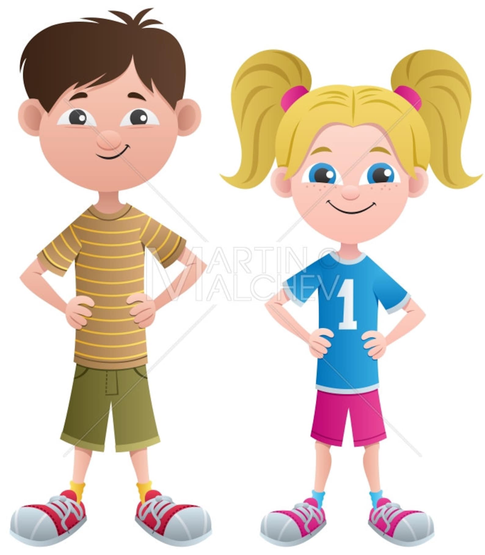 Jongen en meisje Cartoon Clipart vectorillustratie. jongen - Etsy Nederland