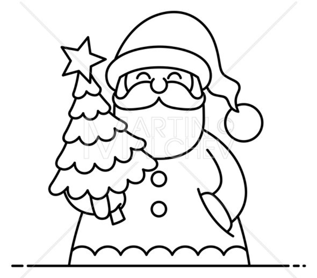 Santa Flat Design Line Art Vector Illustration Santa, Santa Claus, Cute ...