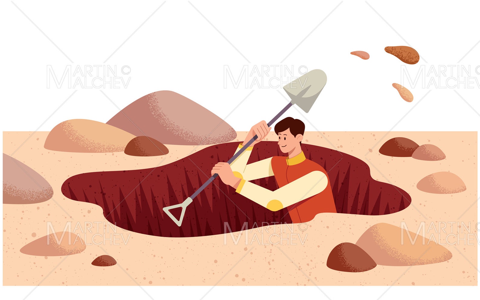 Man Digging Hole Vector Illustration. Hole, Shovel, Digging, Dirt ...