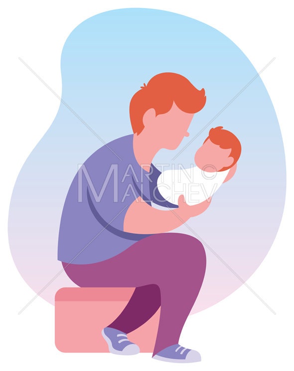 Dad and Baby Vector Illustration Father, Baby, Dad, Daddy, Holding ...