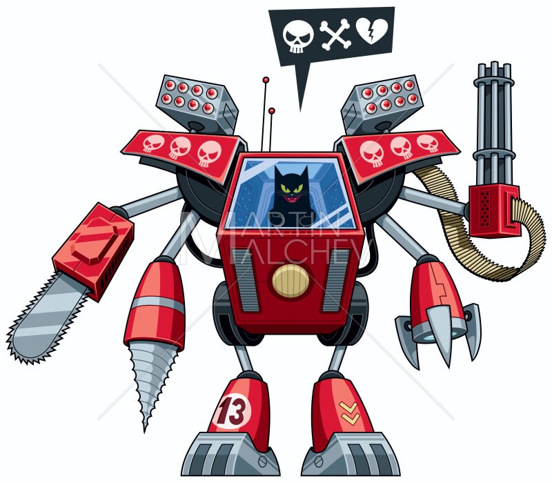 Robo-cat Vector Cartoon Illustration. Robot, Cat, Transformer, Sci-fi ...