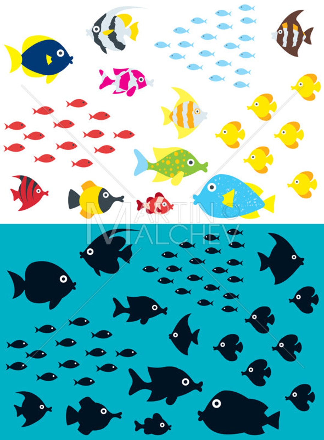 Cartoon Fish Vector Illustration. Saltwater Fish, Silhouette, Water ...