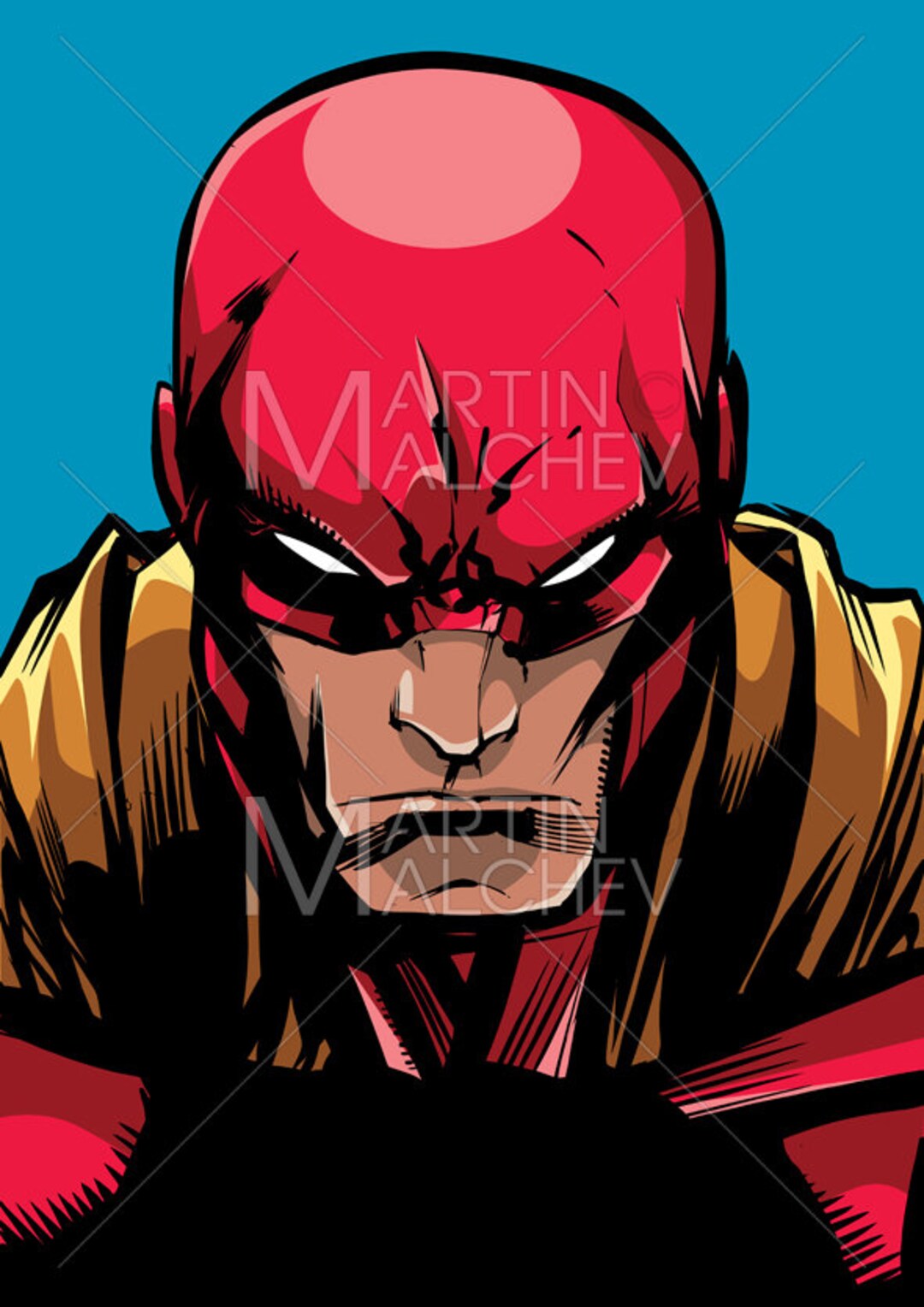 Superhero Portrait Line Art Vector Cartoon Illustration. Hero ...
