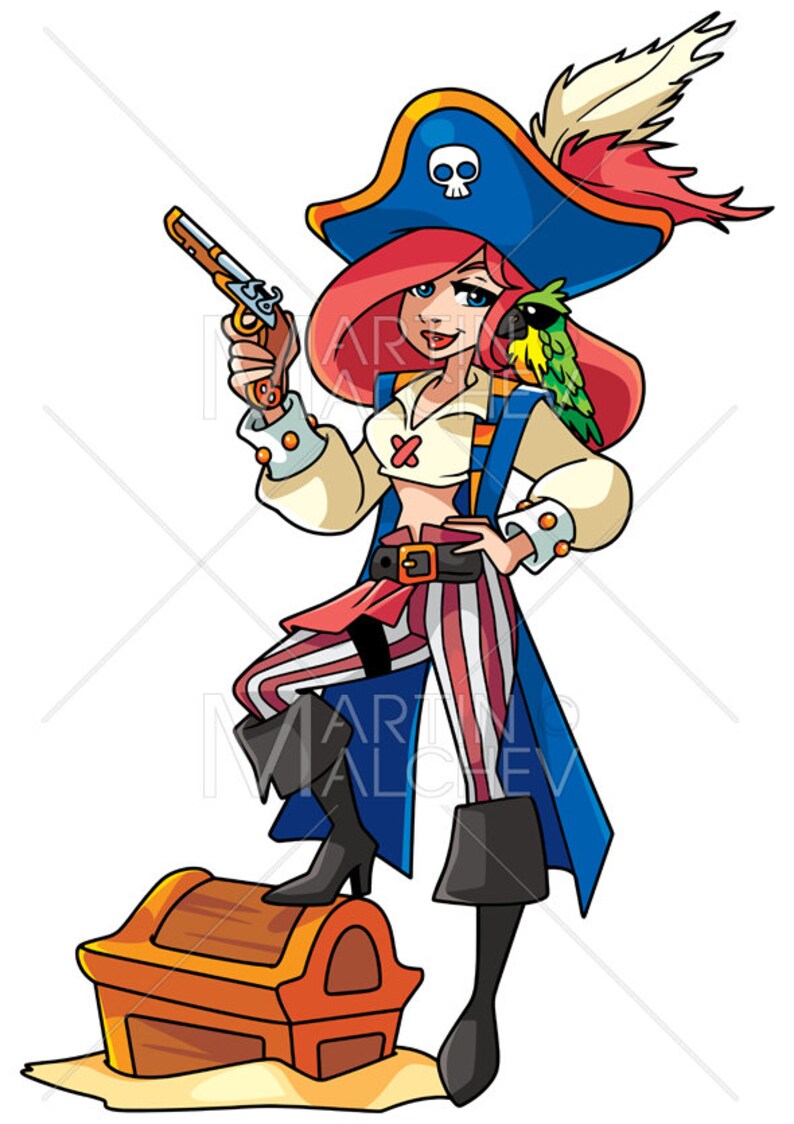 Pirate Girl Illustration Vector Cartoon Illustration. Woman - Etsy