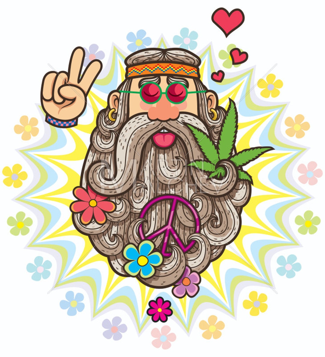 Hippie Vector Cartoon Illustration Hippy Hipster Etsy