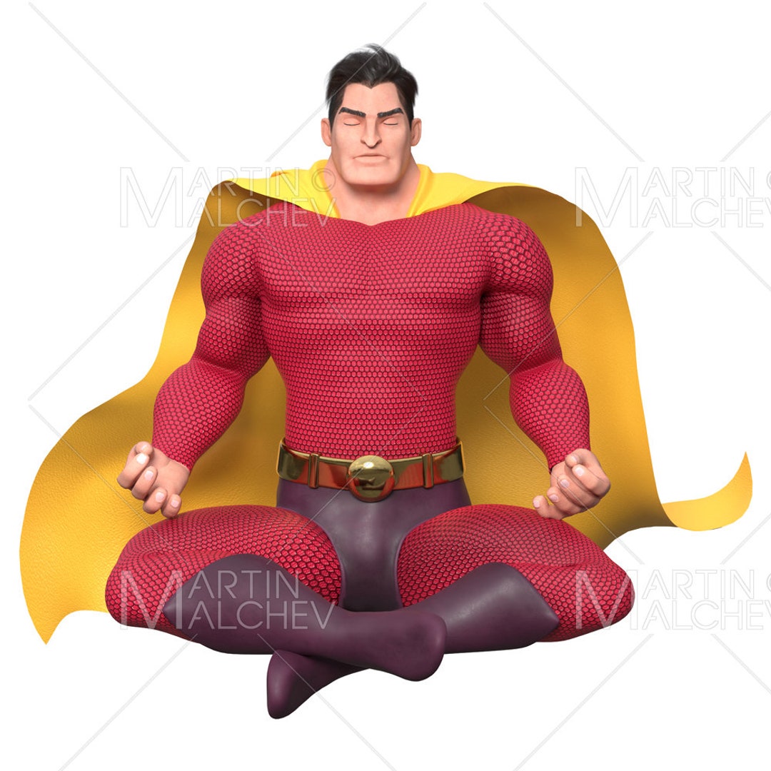 Superhero Meditating on White 3D Render. Man Hero Super - Etsy