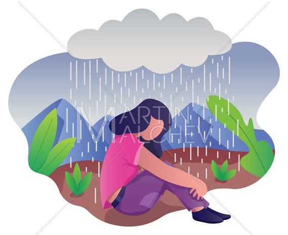 Sad Girl In Rain Clipart
