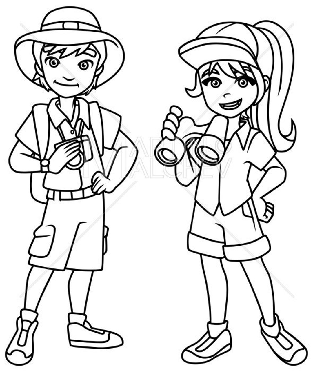 Adventure Kids Line Art Illustration, Vector, Explorer, Exploration ...