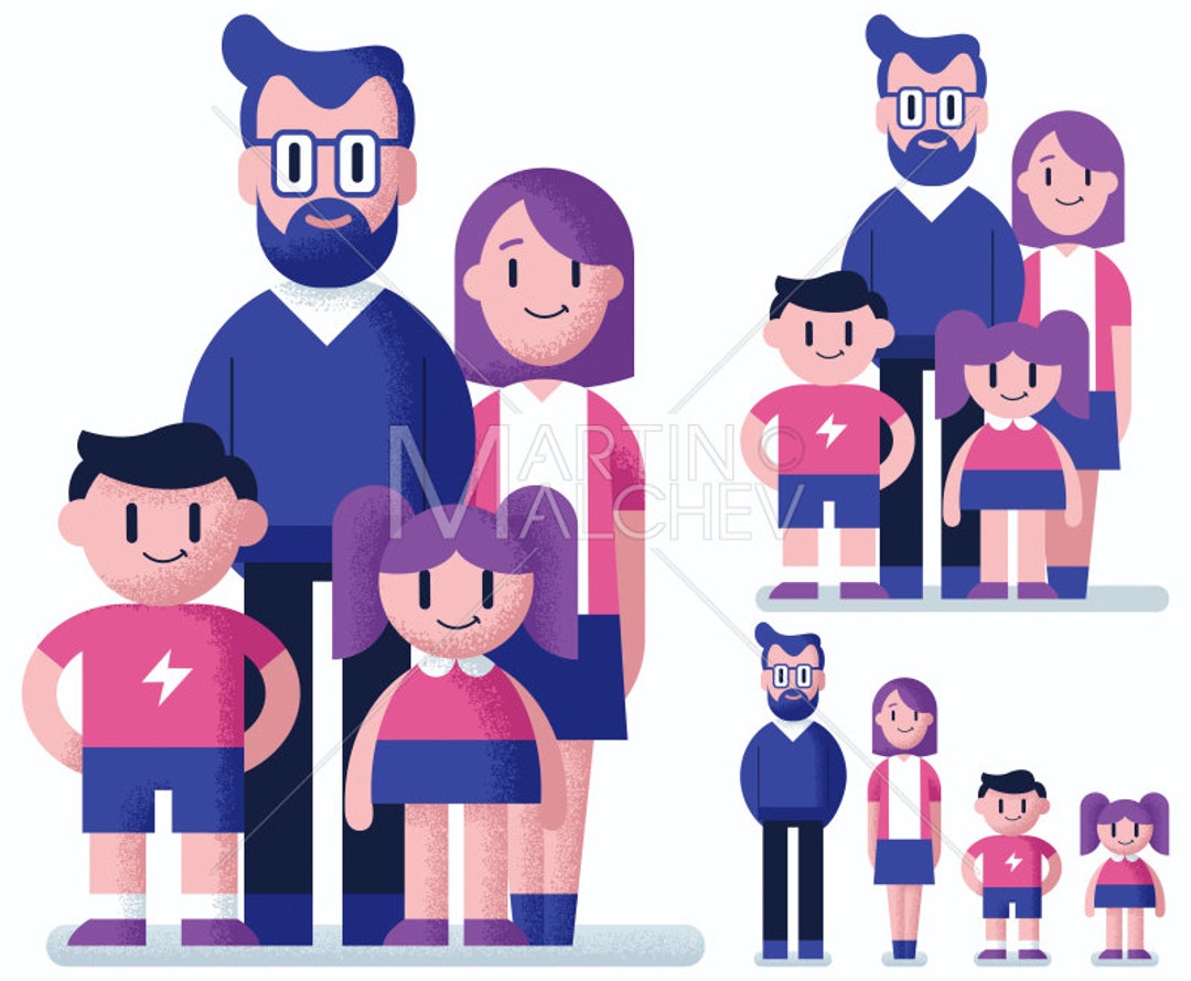 Family Flat Design Vector Cartoon Illustration. Mother, Father, Mom ...