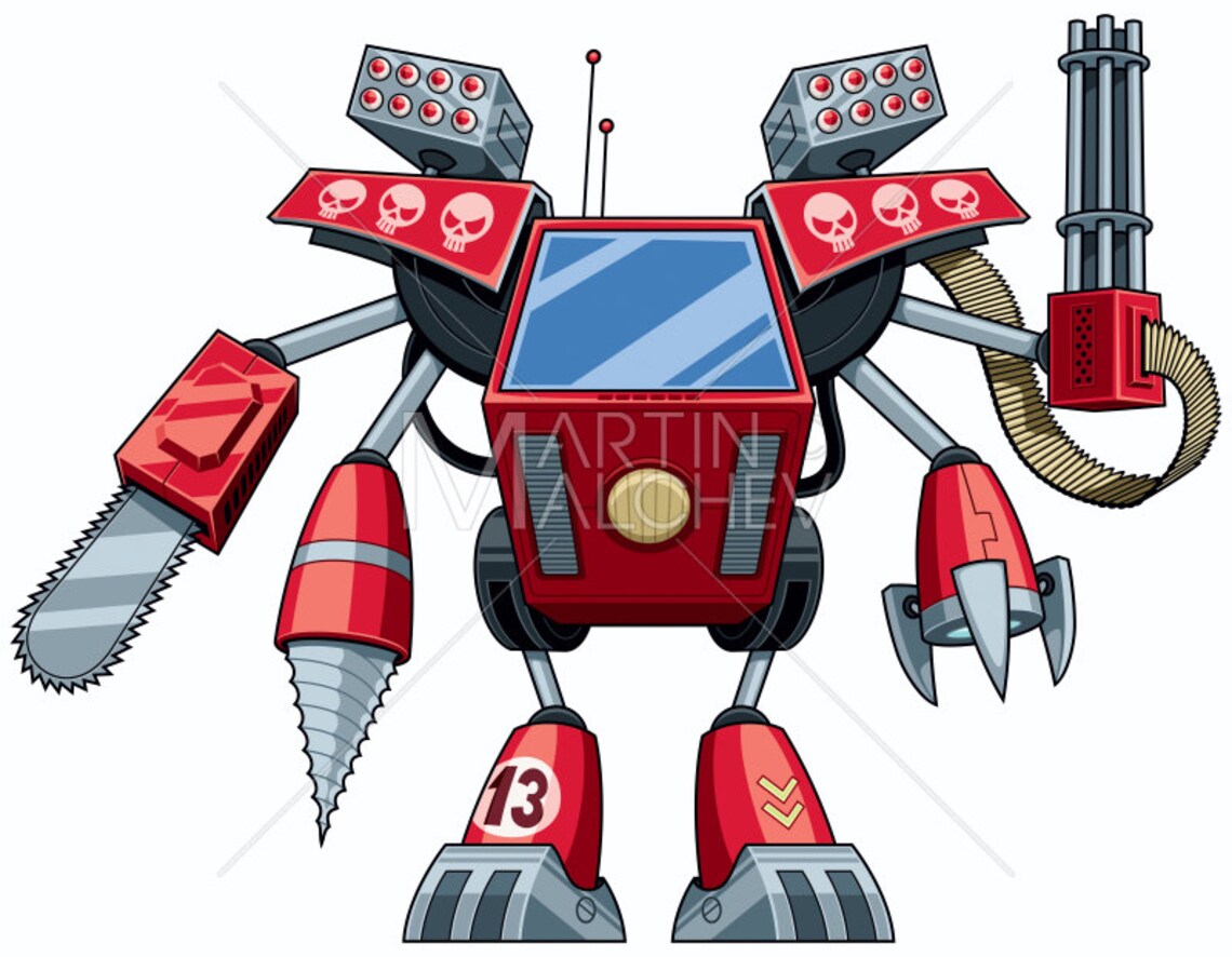 Killer Robot Vector Cartoon Clipart Illustration. Robot, Giant ...