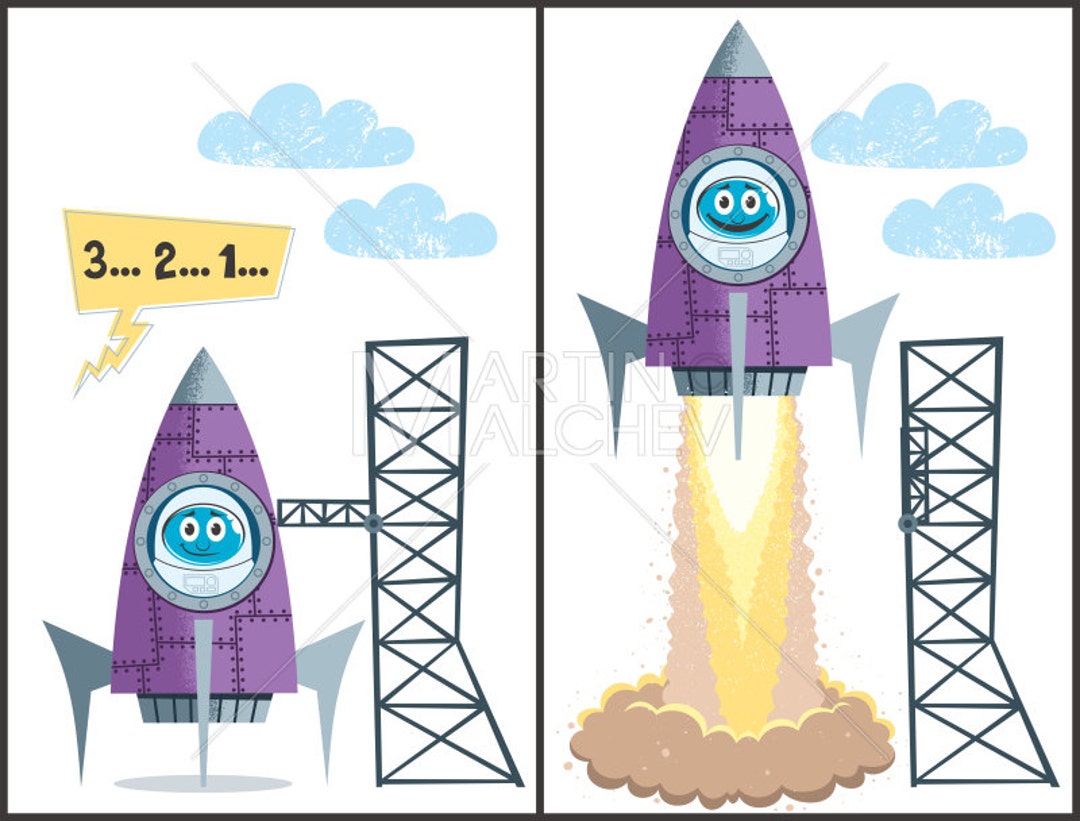 Launch Vector Cartoon Illustration. Rocket, Spaceship, Spacecraft ...
