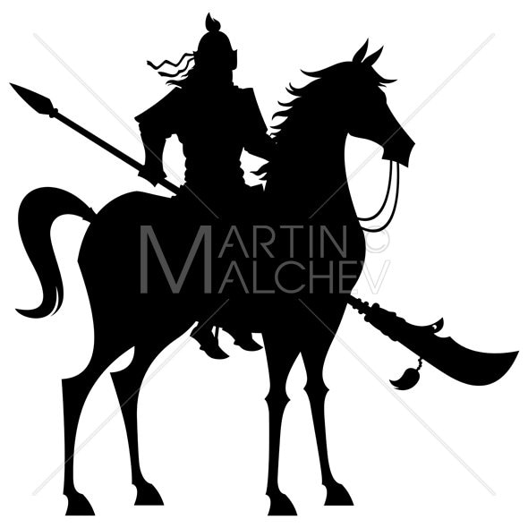 Chinese Warrior on White Vector Illustration. Soldier, Silhouette ...