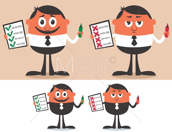 Checklist Vector Cartoon Illustration. Check Checking Man - Etsy Finland