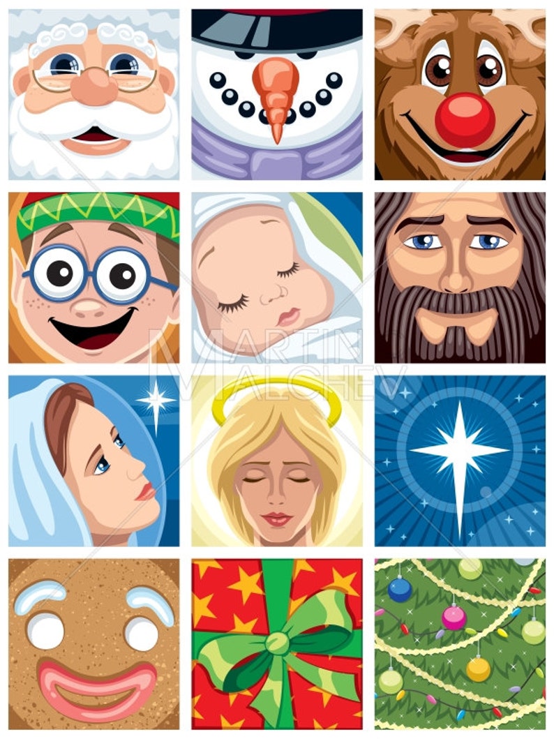 Christmas Avatars Vector Cartoon Clipart Illustration. Mascot, Icon ...