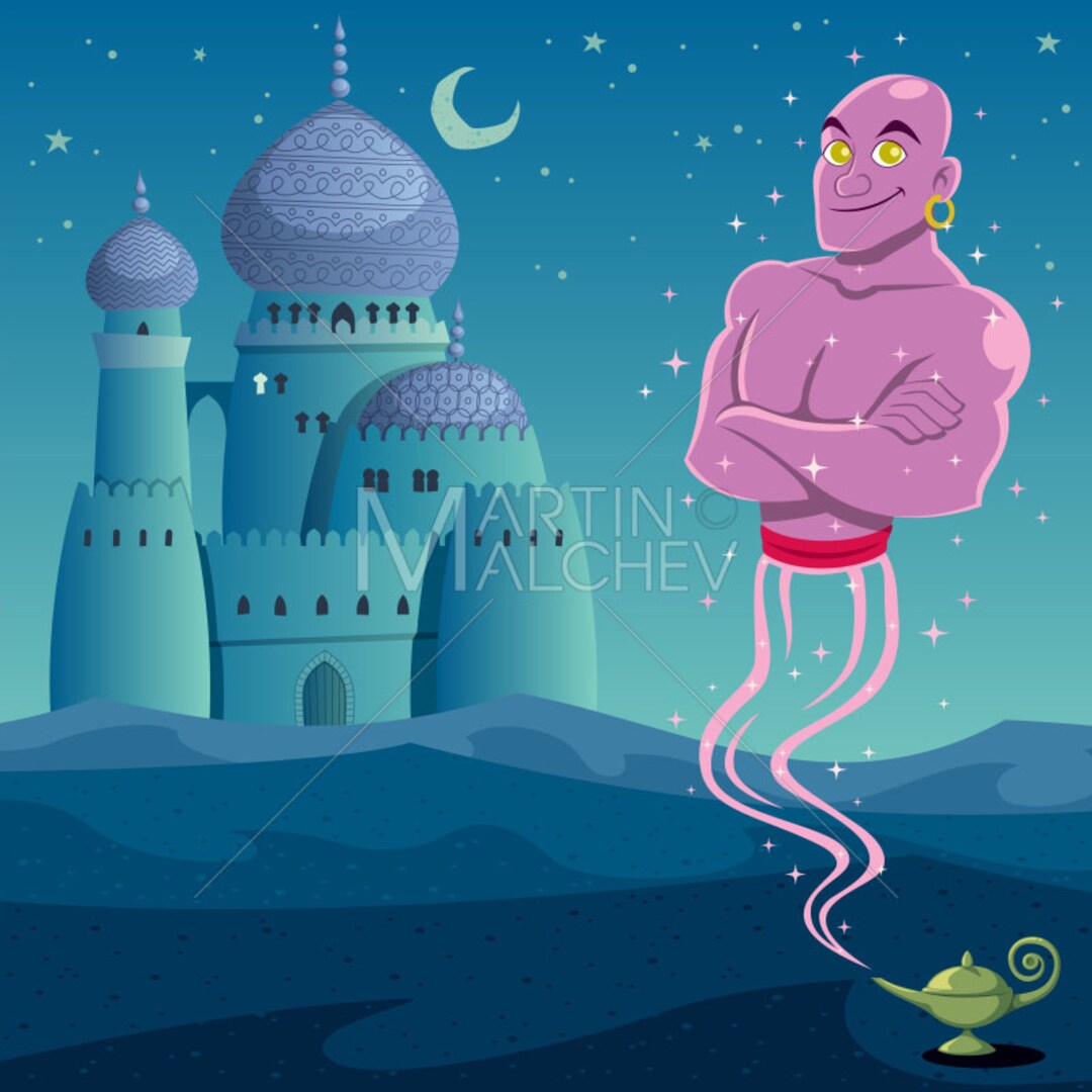 Genie 2 Vector Illustration. Jinn Jinni Djinn Magic Lamp - Etsy