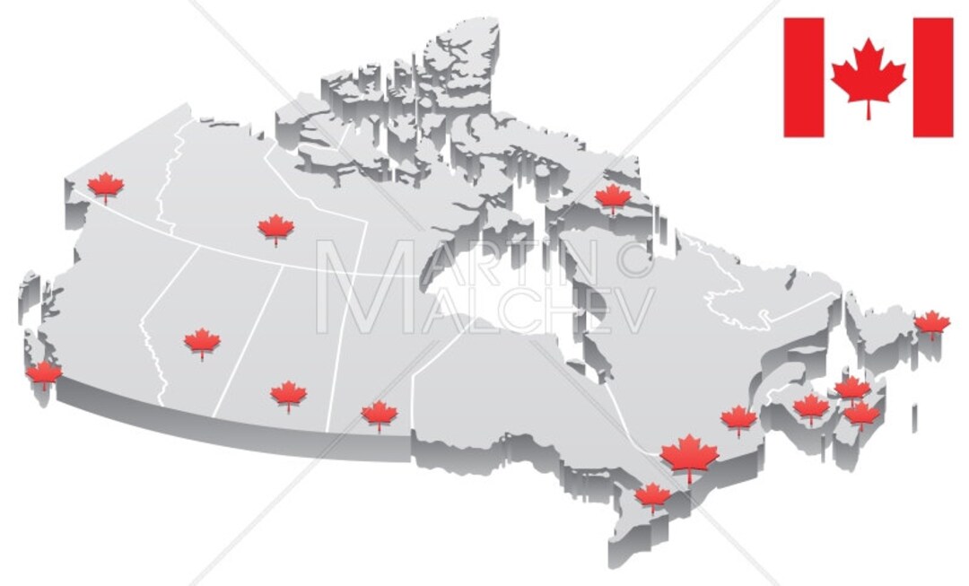 Canada Map Vector Cartoon Clipart Illustration. 3d Capital - Etsy
