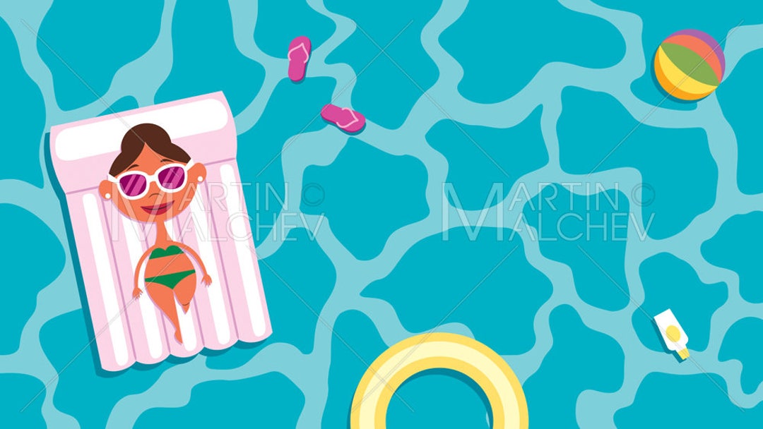 Summer Pool Girl Vector Cartoon Illustration. Copy Space, Vacation ...