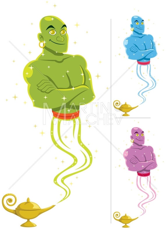 Genie Vector Cartoon Illustration. Jinn Jinni Djinn Magic - Etsy Israel