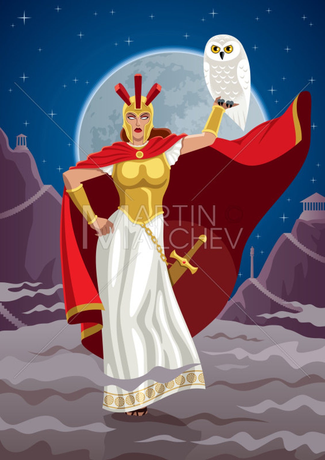 Athena Vector Cartoon Illustration. Athens, Athene, Minerva, Pallas ...