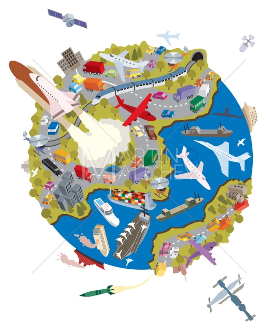 Transportation Vector Cartoon Illustration. Transport, Traffic, Earth ...