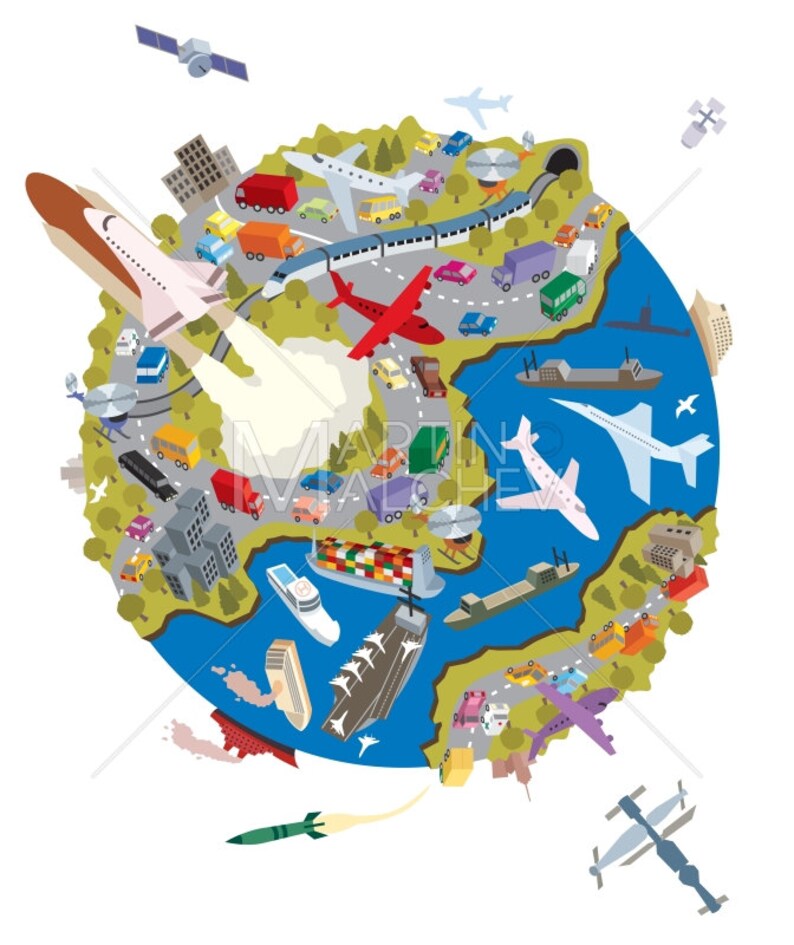 Transportation Vector Cartoon Illustration. Transport, Traffic, Earth ...