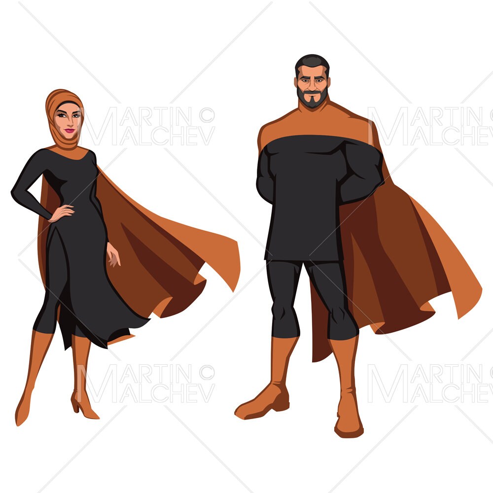Digital super male hero Middle Eastern Superhero Couple Vector ...