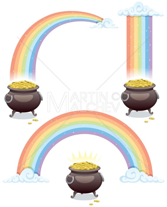 Pot & Rainbow Vector Cartoon Illustration. Cauldron Pot of | Etsy