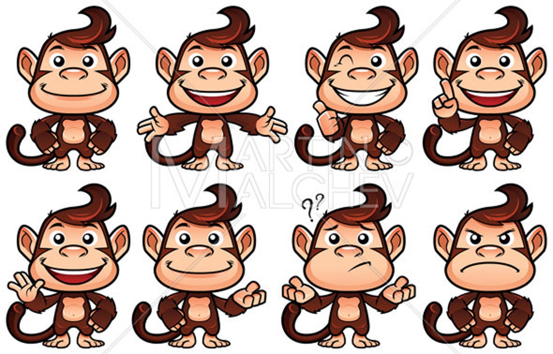 Monkey Cartoon Set Vector Illustration. Pack, Collection, Pose, Mascot ...