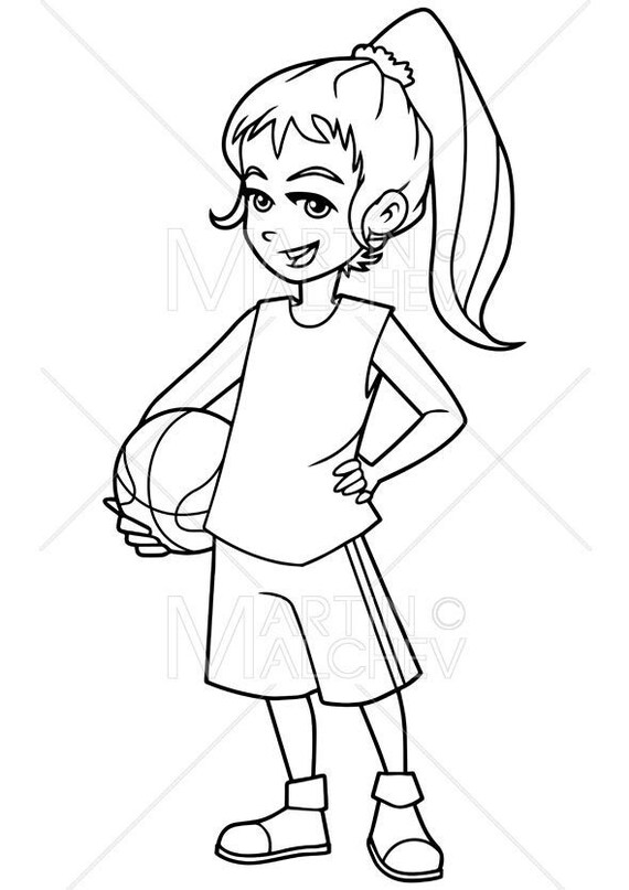 Basketball Girl Line Art Vector Illustration girl sport | Etsy