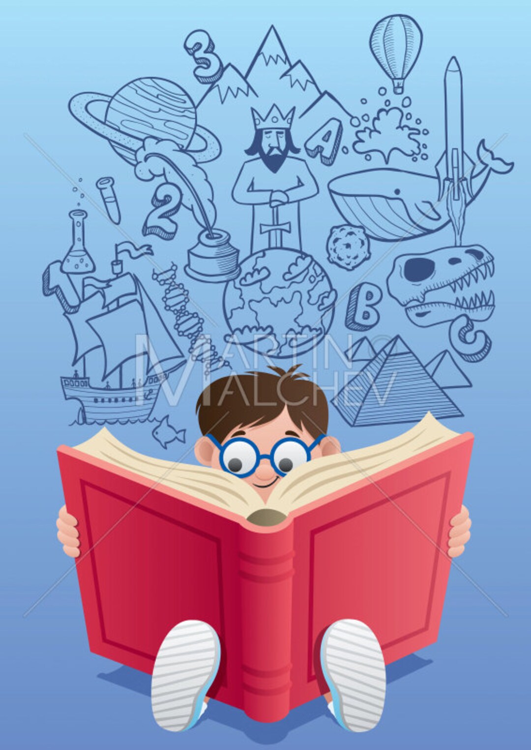 Learning Vector Cartoon Illustration. Boy, Book, School, Back to School ...