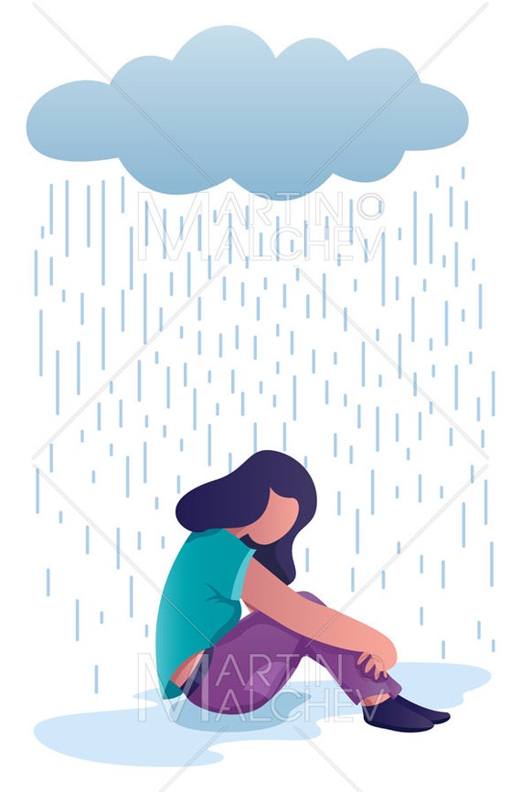 Sad Girl In Rain Clipart