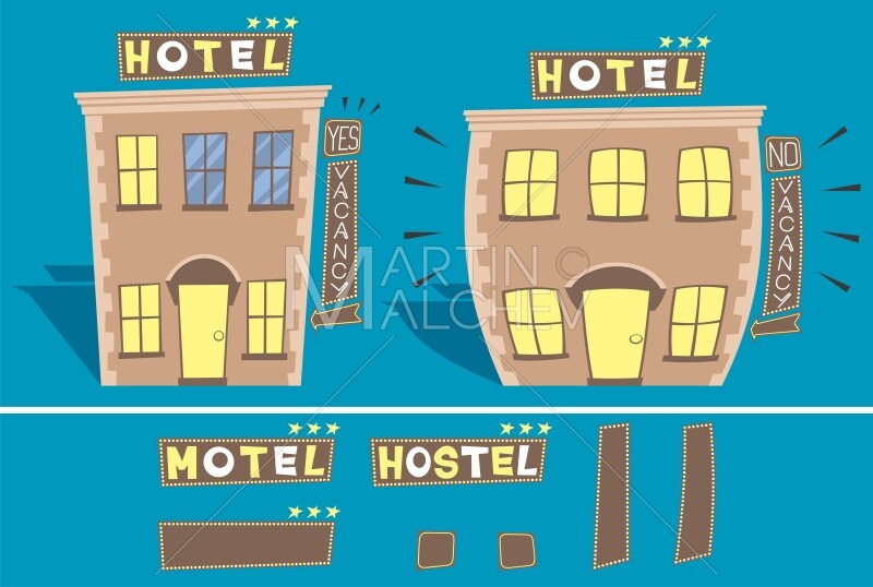 Hotel Ilustración de dibujos animados vectoriales. motel, hostal ...