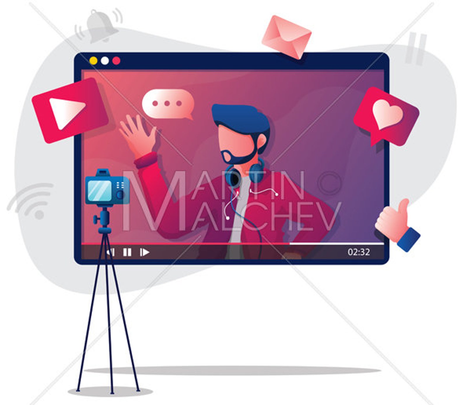 Vlogging Man Vector Illustration Vlogger Blogger Influencer - Etsy