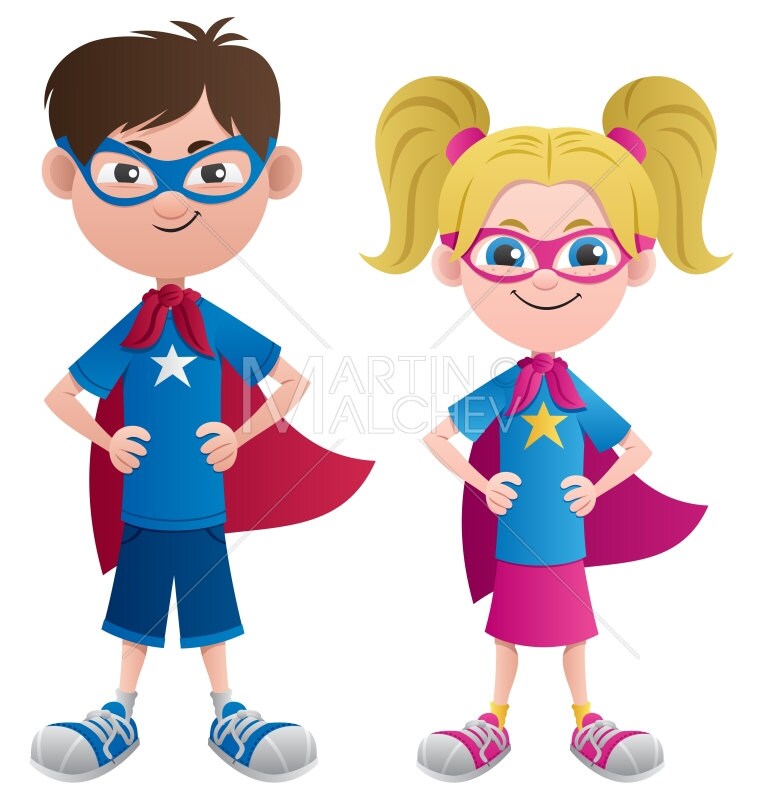 Super Kids Vector Cartoon Illustration. superhero superman | Etsy