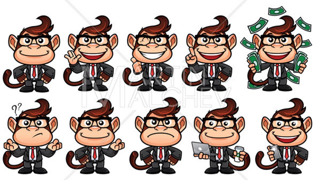 Monkey Business Set Vector Illustration. Businessman, Business Monkey ...