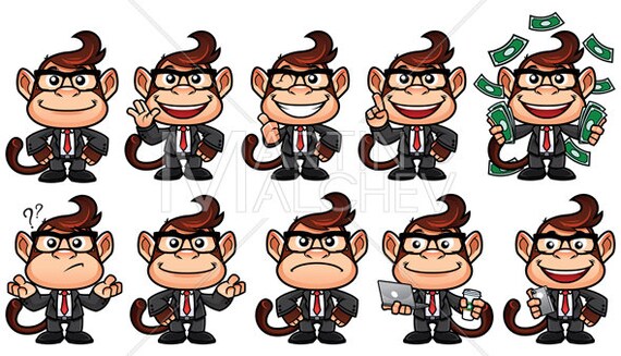 Monkey Business Set Vector Illustration. businessman | Etsy