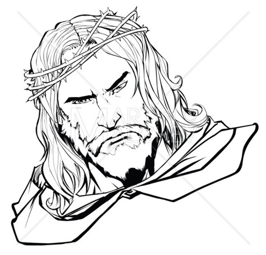 Jesus Portrait 2 Line Art Vector Illustration. Christ, Savior ...
